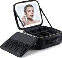China Travel Makeup Case with Lighted Mirror 3 Color Setting 10.6x9.8x4.6 Inches Cosmetic Train Case for sale