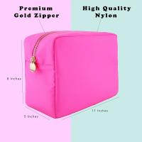 China Large Travel Makeup Bag 28x13x20cm Nylon Cosmetic Pouch for Women Pink for sale