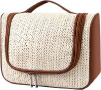 China Straw Woven Hanging Travel Toiletry Bag 10.6x7.9x4.7 Inch Shockproof Cosmetic Bag for sale