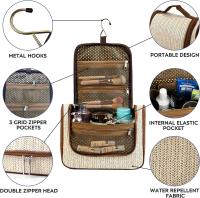 China Straw Woven Hanging Travel Toiletry Bag 10.6x7.9x4.7 Inch Shockproof Cosmetic Bag for sale