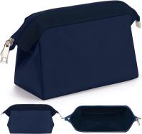 China Customizable Blue Solid Makeup Bag Organizer Zipper Pouch 18.3x13.7x8.6cm Travel Toiletry Bag for sale