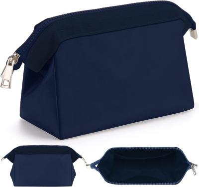 China Customizable Blue Solid Makeup Bag Organizer Zipper Pouch 18.3x13.7x8.6cm Travel Toiletry Bag for sale