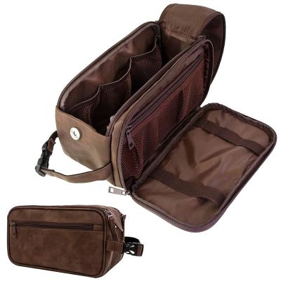China PU Leather Travel Toiletries Bag 21.5cm Water Resistant Dopp Kit Shaving Organizer for sale
