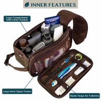 China PU Leather Travel Toiletries Bag 21.5cm Water Resistant Dopp Kit Shaving Organizer for sale
