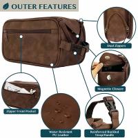China PU Leather Travel Toiletries Bag 21.5cm Water Resistant Dopp Kit Shaving Organizer for sale