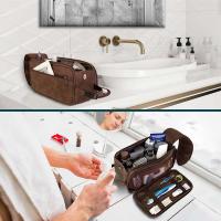 China PU Leather Travel Toiletries Bag 21.5cm Water Resistant Dopp Kit Shaving Organizer for sale
