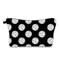 China Black White Water Resistant Polyester Cosmetic Bag 8x6x0.5 Inch Volleyball Gift for Teen Girls for sale