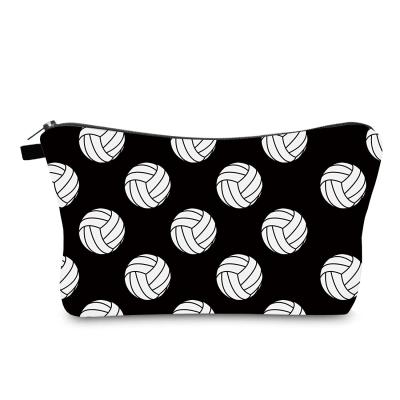 China Black White Water Resistant Polyester Cosmetic Bag 8x6x0.5 Inch Volleyball Gift for Teen Girls for sale