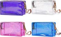 China PVC Transparent Zippered Toiletry Bag with Handle Strap 7x4.5x3.1 Inch Portable Makeup Case for sale