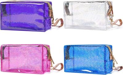 China PVC Transparent Zippered Toiletry Bag with Handle Strap 7x4.5x3.1 Inch Portable Makeup Case for sale