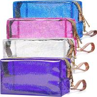 China PVC Transparent Zippered Toiletry Bag with Handle Strap 7x4.5x3.1 Inch Portable Makeup Case for sale