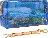 China PVC Transparent Zippered Toiletry Bag with Handle Strap 7x4.5x3.1 Inch Portable Makeup Case for sale