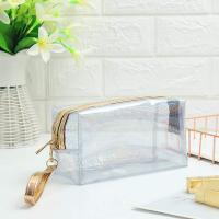 China PVC Transparent Zippered Toiletry Bag with Handle Strap 7x4.5x3.1 Inch Portable Makeup Case for sale