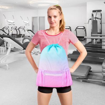 China Mesh Drawstring Bag with Zipper Pocket 18x15 inch for Gym Beach Swimming Gear Storage for sale