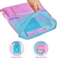 China Mesh Drawstring Bag with Zipper Pocket 18x15 inch for Gym Beach Swimming Gear Storage for sale