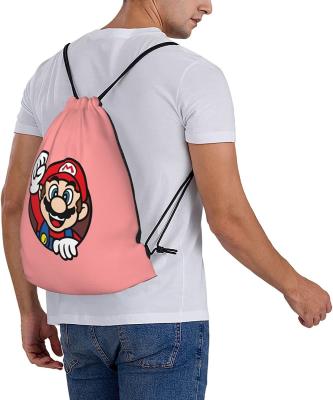 China Custom Pink Drawstring Backpack 43x36cm Lightweight Polyester Gym Yoga Bag for Men Women for sale