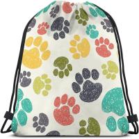 China Digital Printed Drawstring Backpack Bag Hand Drawn Doodle Prints Puppy Footprint Drawing for sale