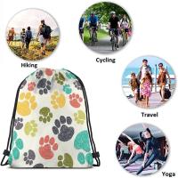 China Digital Printed Drawstring Backpack Bag Hand Drawn Doodle Prints Puppy Footprint Drawing for sale