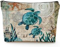 China Custom Waterproof Polyester Sea Turtle Makeup Bag 10x8 Inch Travel Cosmetic Pouch for Women for sale