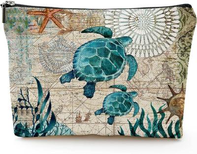 China Custom Waterproof Polyester Sea Turtle Makeup Bag 10x8 Inch Travel Cosmetic Pouch for Women for sale