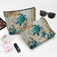 China Custom Waterproof Polyester Sea Turtle Makeup Bag 10x8 Inch Travel Cosmetic Pouch for Women for sale