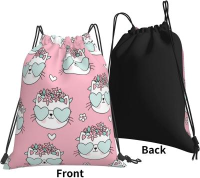 China Custom Waterproof Polyester Drawstring Backpack 10x14x16 Inch Lightweight String Bag for Kids Teens Gym Dance for sale