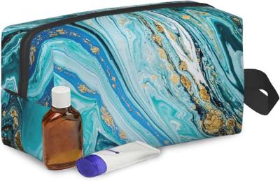 China Blue Gilt Marble Travel Shaving Kit Bag 25.5x12.5x16cm Shockproof Portable Wash Bag for Gym Camping for sale