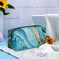 China Blue Gilt Marble Travel Shaving Kit Bag 25.5x12.5x16cm Shockproof Portable Wash Bag for Gym Camping for sale