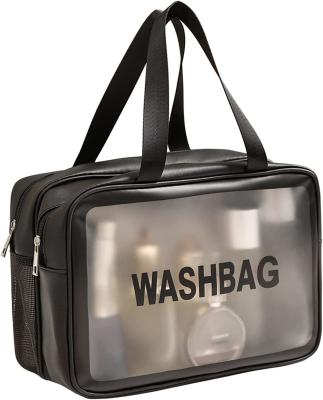 China Matte Translucent Travel Toiletry Bag 12.5x8.5x5.5 inch Waterproof Makeup Cosmetic Organizer with Handle for sale
