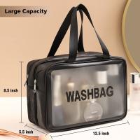 China Matte Translucent Travel Toiletry Bag 12.5x8.5x5.5 inch Waterproof Makeup Cosmetic Organizer with Handle for sale