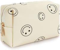 China PU Leather Waterproof Cosmetic Bag 7x2.7x4.3 Inch Smile Pattern Makeup Pouch for Women Travel for sale