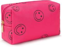 China PU Leather Preppy Makeup Bag Waterproof Cosmetic Organizer 7x2.7x4.3 Inch Pink for sale