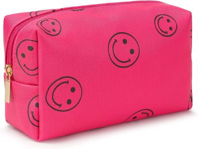 China PU Leather Preppy Makeup Bag Waterproof Cosmetic Organizer 7x2.7x4.3 Inch Pink for sale