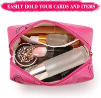 China PU Leather Preppy Makeup Bag Waterproof Cosmetic Organizer 7x2.7x4.3 Inch Pink for sale