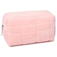 China Custom Pink Plush Cosmetic Makeup Bag 7x4 Inches Soft Peach Velvet Pouch Toiletry Organizer for sale