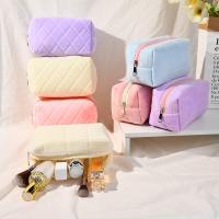 China Custom Pink Plush Cosmetic Makeup Bag 7x4 Inches Soft Peach Velvet Pouch Toiletry Organizer for sale