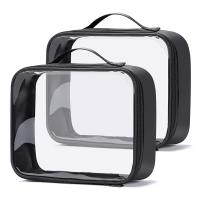 China Clear PVC Travel Makeup Bag 2 Pack Large Toiletry Bag 9.1x2.43x7.1 Inch TSA Approved for sale