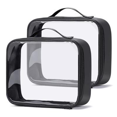 China Clear PVC Travel Makeup Bag 2 Pack Large Toiletry Bag 9.1x2.43x7.1 Inch TSA Approved for sale