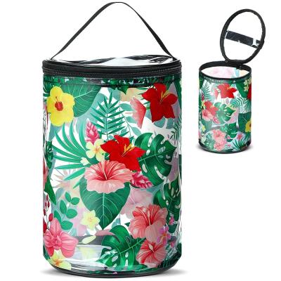 China Clear PVC Waterproof Toiletry Bag 5.91x9 Inch Beach Makeup Pouch with Hawaiian Floral Print for sale