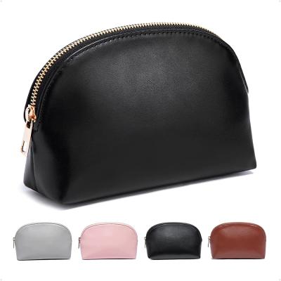China Small PU Leather Makeup Bag Travel Cosmetic Organizer Pouch 8x5x2 Inches Black for sale