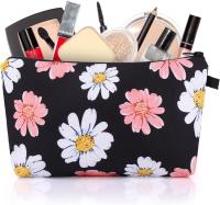 China Custom Waterproof Sunflower Printed Makeup Bag Travel Toiletry Organizer 8.38x5.65x0.58 Inches for sale
