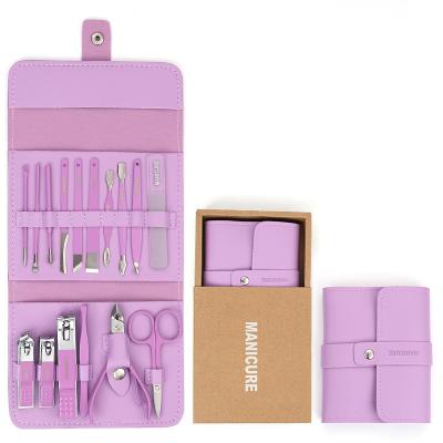 China Stainless Steel Manicure Set 16Pcs Nail Clippers Kit with Leather Bag for Professional Use for sale