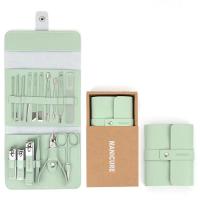 China Stainless Steel Manicure Set 16Pcs Nail Clippers Kit with Leather Bag for Professional Use for sale