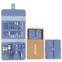 China Stainless Steel Manicure Set 16Pcs Nail Clippers Kit with Leather Bag for Professional Use for sale
