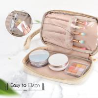 China Canvas Double Layer Travel Makeup Bag 9.84x5.5x6.88 Inches Soft Durable Cosmetic Organizer for Women for sale