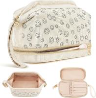 China Canvas Double Layer Travel Makeup Bag 9.84x5.5x6.88 Inches Soft Durable Cosmetic Organizer for Women for sale