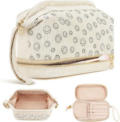 China Canvas Double Layer Travel Makeup Bag 9.84x5.5x6.88 Inches Soft Durable Cosmetic Organizer for Women for sale