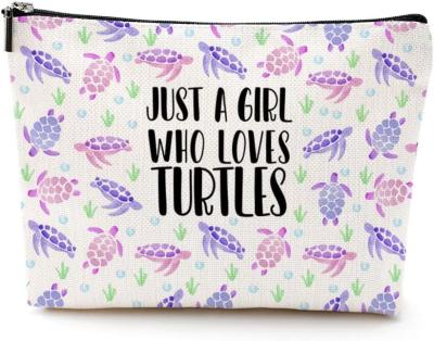 China Waterproof Canvas Sea Turtle Makeup Bag 9.84x5.5x6.88 Inch Cosmetic Travel Pouch for sale
