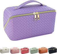 China Waterproof Portable Leather Makeup Organizer Bag with Dividers and Handle for sale