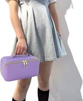 China Waterproof Portable Leather Makeup Organizer Bag with Dividers and Handle for sale